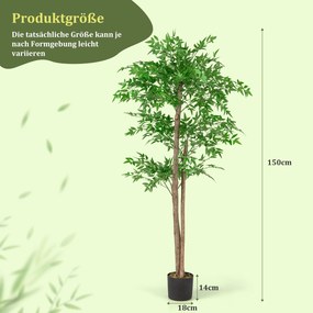 Costway 150 cm Umělá rostlina Bambus Umělý strom s květináčem Umělá rostlina