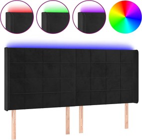 Čelo postele s LED černé 203 x 16 x 118/128 cm samet 3124116