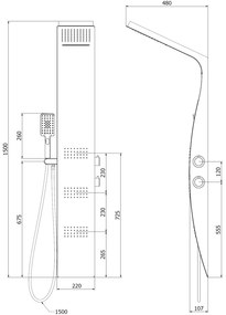 Mexen Bali, sprchový panel, černá-bílá, 7622-03-71