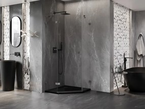 Mexen Lunar, pětiúhelníkový sprchový kout naklápěcí doleva 80 x 80 cm, 8mm čiré sklo, profil grafit broušený, 831-080L-080P-66-00-L