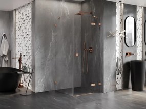 Mexen Lunar, výklopný sprchový kout pravý 100 x 100 cm, 8mm čiré sklo, profil měděná matná, 834-100-100-65-00-P