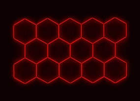 Kompletní Led hexagonové svítidlo červené, rozměr 14 elementů 420 x 238 cm