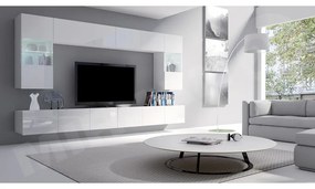 Obývací stěna Bralani I, Barva: bílá / bílá lesk, Osvětlení: osvětlení LED - bílé