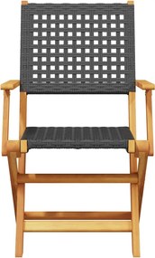 3dílný bistro set černý polyratan a masivní dřevo 3281802