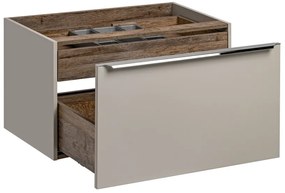 COMAD Závěsná skříňka s umyvadlem - SANTA FE 82-80 taupe + 89-80 oak, šířka 80 cm, krémová/dub santa fe vintage