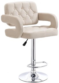 LuxuryForm DESIGN Barová židle ADRIA VELUR s kulatou stříbrnou podstavou – krémová