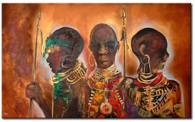 Obraz Hroziví válečníci (1dílný) - africké postavy na hnědém pozadí