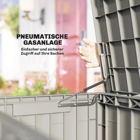 Zahradní box 379 litrů Vodotěsný uzamykatelný box odolný proti UV záření Dřevěný box na zahradní polštáře 122,5x56x62cm Šedý