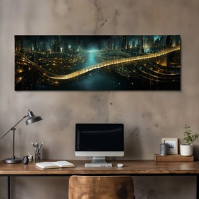 Obraz na plátně - Futuristické město - Přemostění času FeelHappy.cz Velikost obrazu: 240 x 80 cm