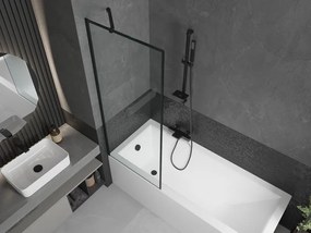 Mexen Next, vanová zástěna 1-křídlová 70 x 150 cm, fixní křídlo, 6 mm čiré sklo s černým vzorem, černý profil, 895-070-000-00-70-70