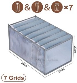 Šatní organizér transparentní (20x25x36 cm) Barva: Šedá, Velikost: 7 přihrádek