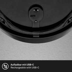 BRI 3784015 Puni LED venkovní nástěnné svítidlo, nabíjecí, 3 krokový dotykový stmívač, časovač, černá - BRILONER