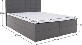Boxspringová postel, 140x200, šedá látka, KAMILIA
