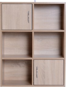 HOMCOM Dřevěná Knihovna, Víceúčelový Skříň s 3 Policemi, 4 Přihrádkami a 2 Dveřmi, 61,5x29,5x80cm
