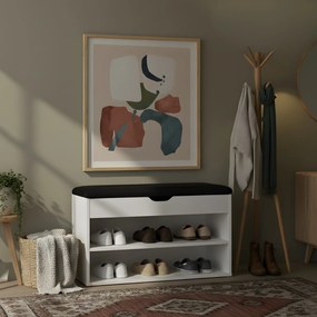 Botník bílý se sedákem LEVA, 60 x 30 x 47 cm