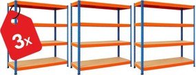 Akce 3x Regál 168x160x60 cm profesionální 4-policový, nosnost 160 kg - modro-oranžový