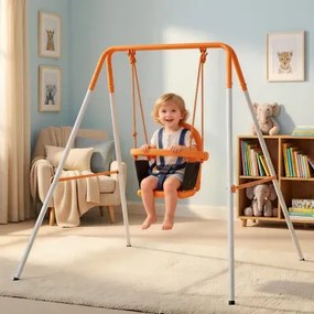 Dětská houpačka Outsunny venkovní zahradní houpačka z oceli s opěrkou zad a bezpečnostním pásem, nosnost 25 kg oranžová