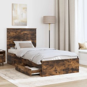 Rám postele s čelo Kouřový dub 100 x 200 cm Kompozitní dřevo 3409689