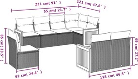8dílná zahradní sedací souprava s poduškami šedá polyratan 3227845