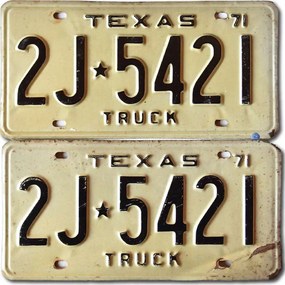 Americká SPZ Texas 1971 Truck 2J-5421 pár