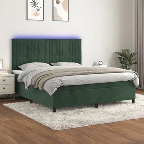 Box spring postel s matrací a LED tmavě zelená 180x200 cm samet 3136260