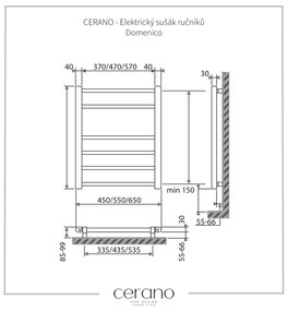 CERANO - Elektrický sušák ručníků Domenico - bílá lesklá - 660x550 mm