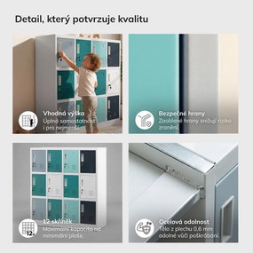 Kovová skříňka do školy a školky šedo-modro-tmavomodrá, 1090x1200x450 mm: OLA