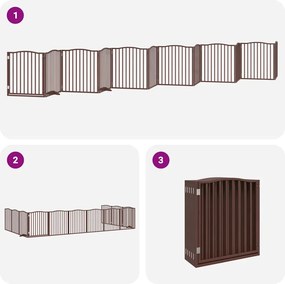 Zábrana pro psy s dvířky skládací 12 panelů hnědá 960 cm topol 3155640
