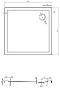 Mexen Flow Slim, čtvercová sprchová vanička 70 x 70 cm, bílá lesklá, 46S107070