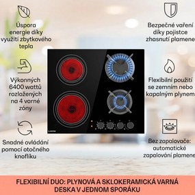Klarstein MultiChef 4, kombinovaná varná deska, plyn a sklokeramika, 4 zóny