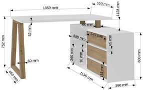 ADRK Rohový PC stůl IWO II W-ART, bílá/dub artisan