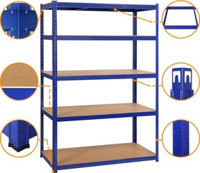 Zátěžový regál Yaheetech – Mod.5: 180 × 120 × 60 cm/875 kg modrá (264515749188)