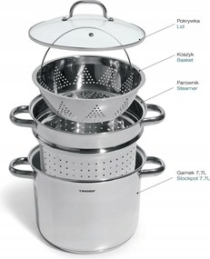 Hrnec na páru 4v1, hrnce Tiross 7,7 l, parní hrnec TS2470