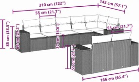 8dílná zahradní sedací souprava a podušky světle šedá polyratan 3222821