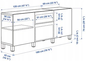 IKEA BESTA Regál se zásuvkami,imit dubu Lappviken/Sindvik/sklo 180x42x74cm