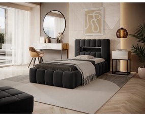 Eltap Čalouněná postel Lamica s úložným prostorem - dřevo Materiál a barva potahu: Nube 4 - šedá, Rozměry (cm): 90x200