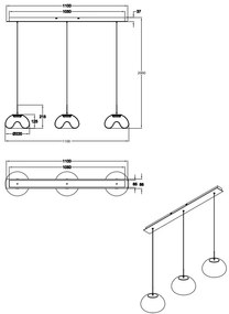 Fabas 3755-48-241 Brena, závěsné svítidlo z čirého skla, 3x10W LED 2700/3000/4000K krokové stmívání, délka 105cm