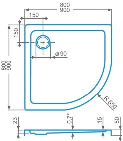 Roltechnik Outlet Čtvrtkruhová akrylátová vanička iLOW ROUND Varianta: rozměry: 90x90 cm - (iLOW_ROUND_90x90_-8000236)