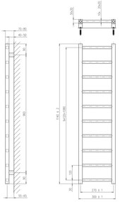 Sapho METRO LIGHT otopné těleso 300x1140 mm, černá mat IR444TB