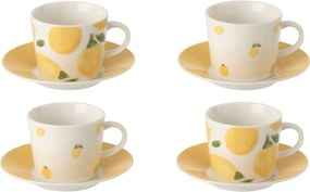 Kávová sada 4 šálků s podšálky Casa Limone - Ø 11*6 cm / 90 ml