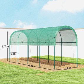 Outsunny zimní tunelový skleník s obloukovou střechou — ocelový rám a zemní kotvy, zasouvací otevřený tunel, 400 × 120 × 170 cm, zelený