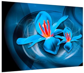 Moderní modrý obraz květů (70x50 cm)