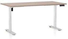 Výškově nastavitelný stůl OfficeTech B, 160 x 80 cm, bílá podnož, dub