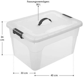 Sada 4 úložných boxů s víkem 30 l, plastové, průsvitné