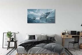 akrylový obraz Moře bouře nebe loď 125x50 cm