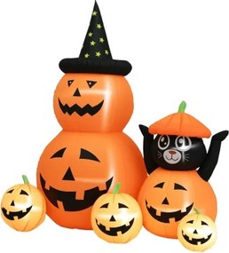 Outsunny Nafukovací Halloween dýně s kočkou, 6 stop, s LED světly, IP44 a nafukovač pro párty, 160x100x180 cm, oranžová