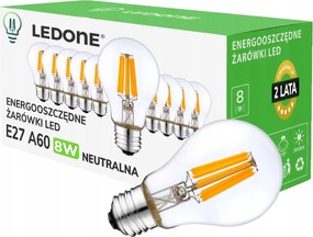 10x Led filamentová žárovka E27 A60 8W bílá Neutrální Clear Led sada