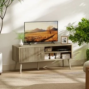 HOMCOM TV komoda 115 x 35 x 49 cm, dub – do 55 palců, otevřené a uzavřené přihrádky, nastavitelná přihrádka