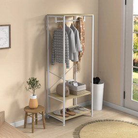 HOMCOM Stojan na kabáty se shelfinem na boty - Vstupní nábytek ve stylu industriálního designu 60Š x 40H x 167,5V cm s jemným vzhledem světlého dřeva…