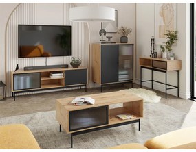Sestava nábytku do obývacího pokoje Brulpin I, Osvětlení: bez osvětlení, Barva dřeva: dub artisan / černý